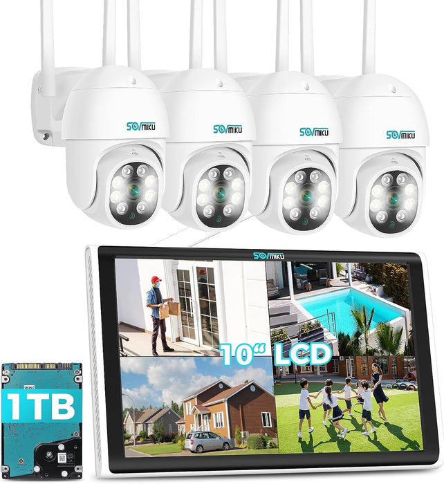 【2K,Human Detection,10" LCD Monitor】 SOVMIKU Wireless PTZ Security Cam ...